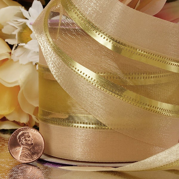 Gold Center Striped Wedding Ribbon