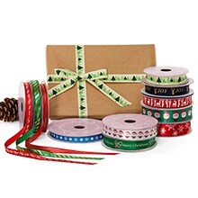 Narrow Christmas Patterns Satin Ribbon